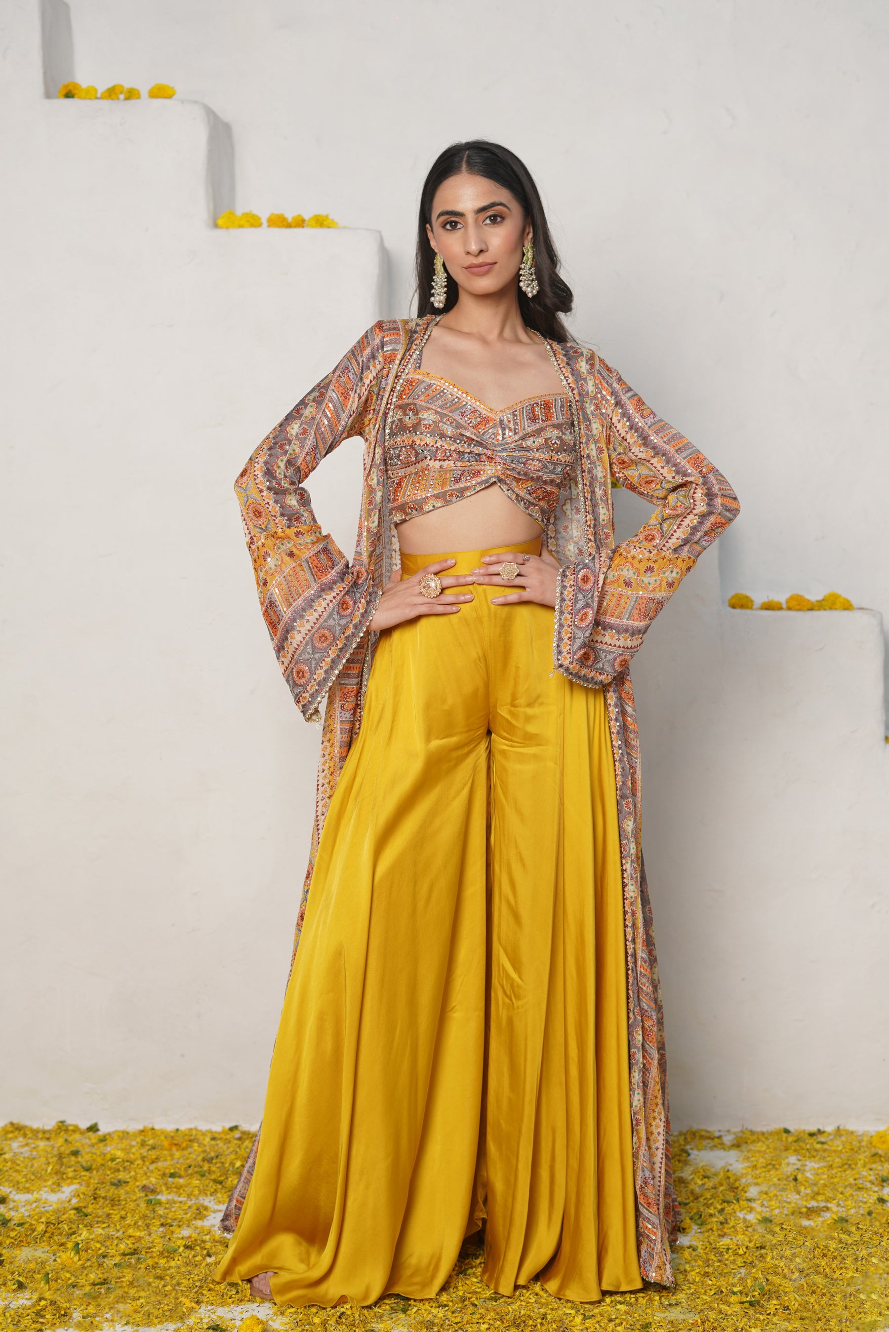 Marigold Fire Crop top & Sharara Set – GKX Sitara