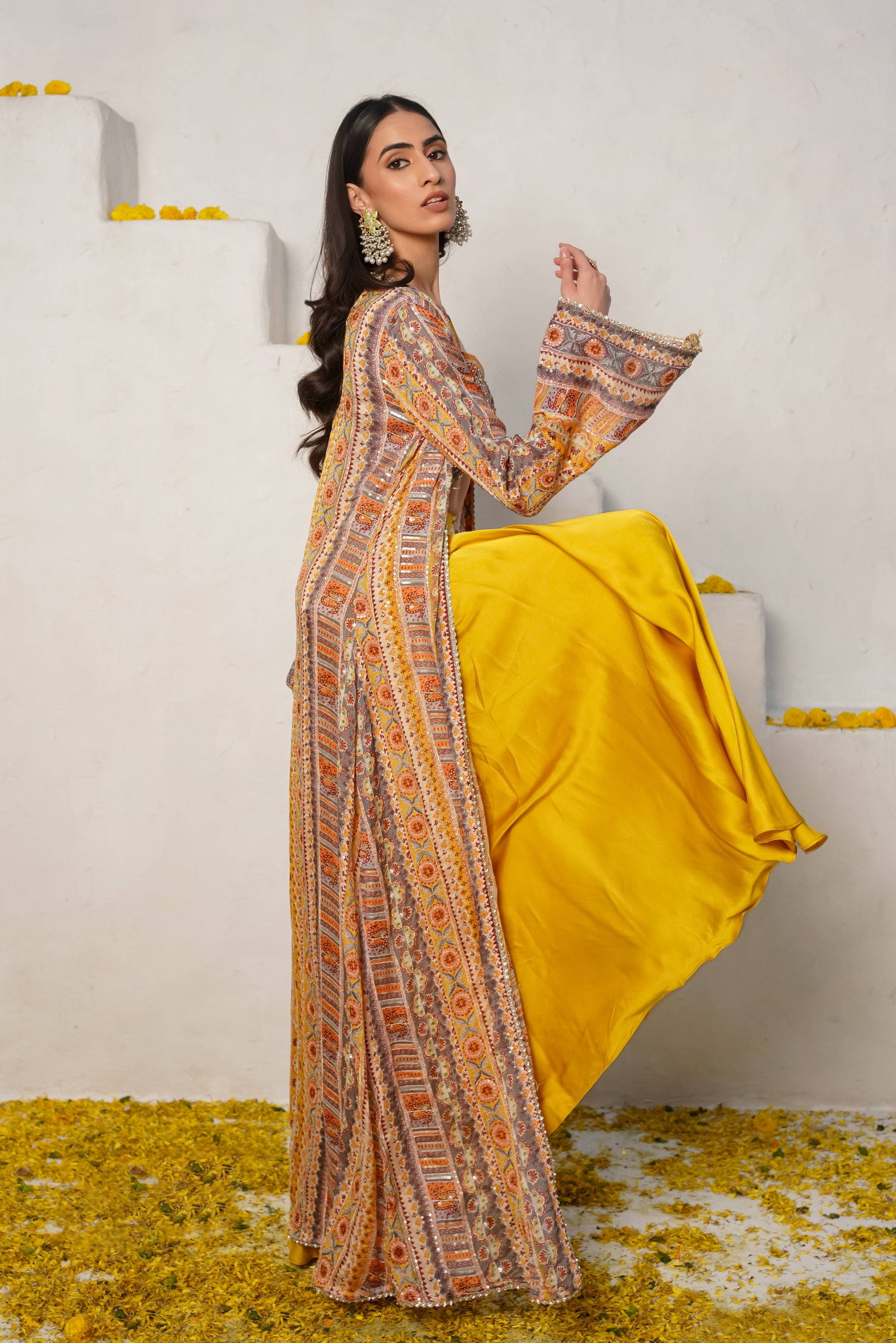 Marigold Fire Crop top & Sharara Set – GKX Sitara