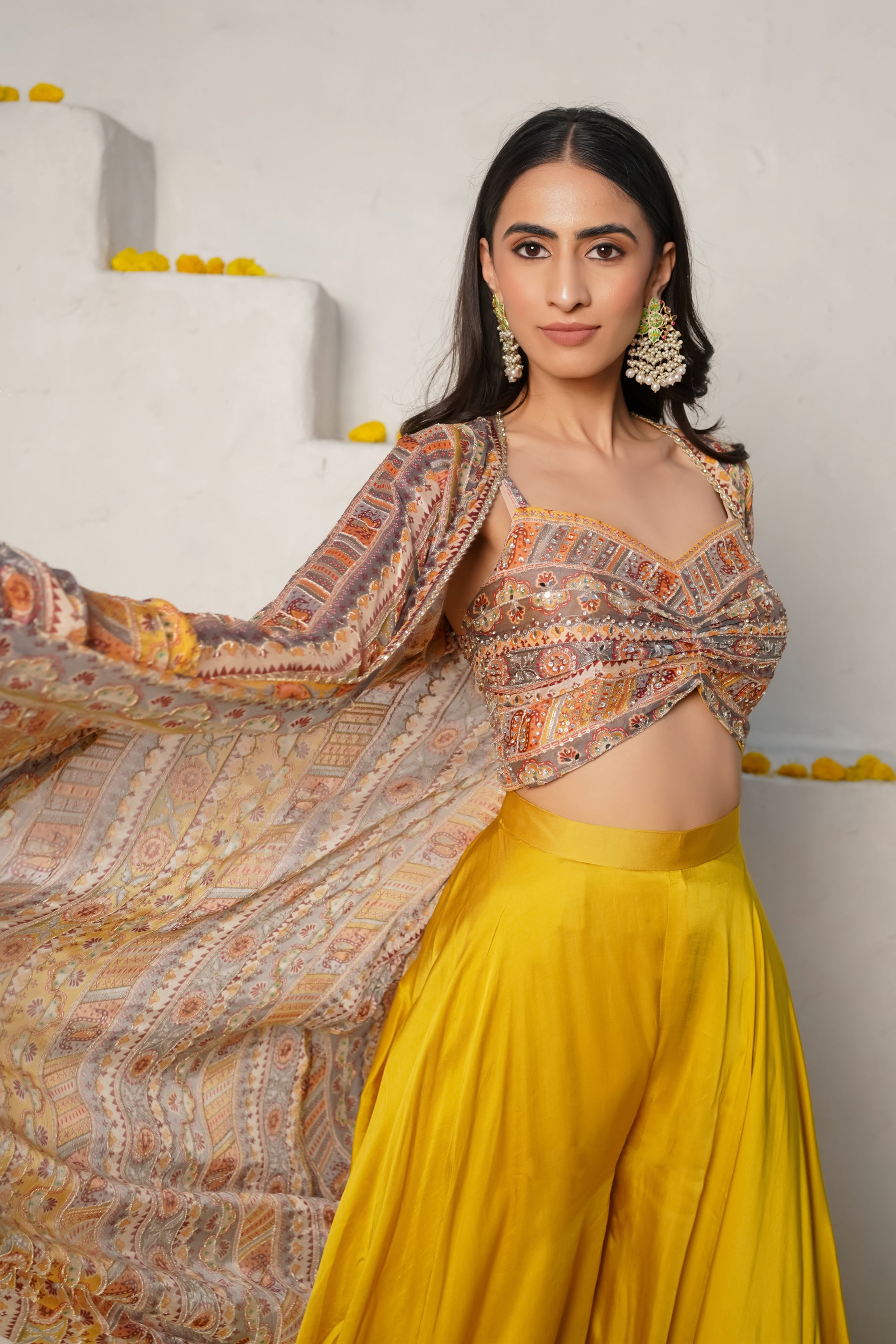 Marigold Fire Crop top & Sharara Set – GKX Sitara